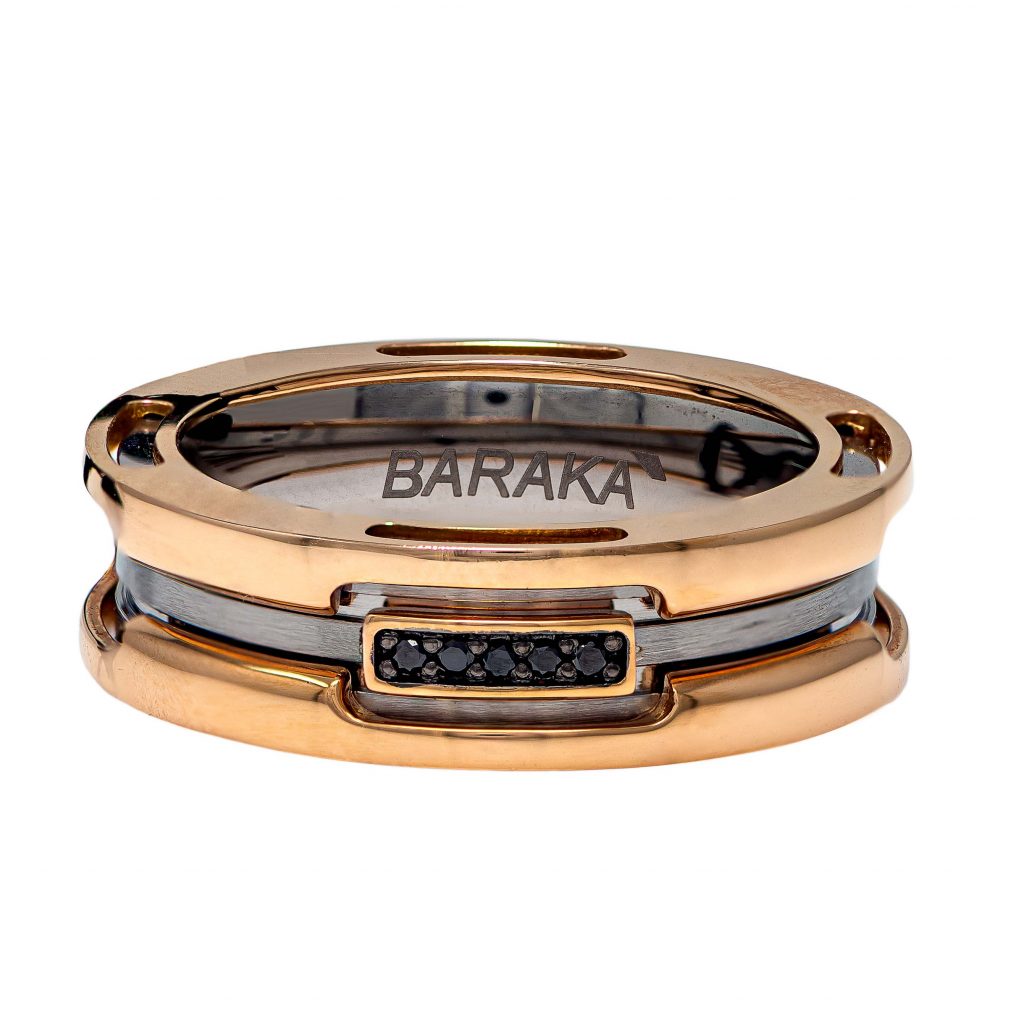 Baraka Explore White & Rose Gold Ring with Black Diamonds - Michalis ...