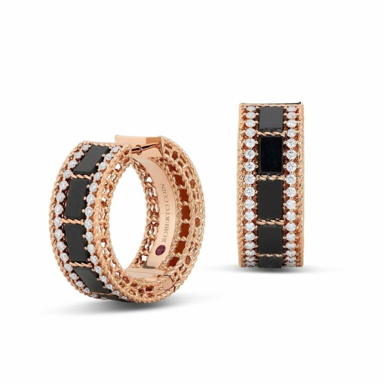 Roberto Coin Art Deco Rose Gold Earrings with Black Jade and Diamonds ...